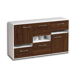 Stil.Zeit Sideboard Egizia | Korpus Weiß | Walnuss mit Griffen (136x79x35cm)