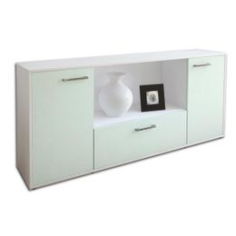 Stil.Zeit Sideboard Ella | Korpus Weiß | Mint mit Griffen (180x79x35cm)