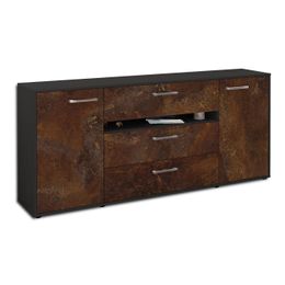 Stil.Zeit Sideboard Fernanda | Korpus Anthrazit | Rost mit Griffen (180x79x35cm)