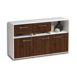 Stil.Zeit Sideboard Dorotea | Korpus Weiß | Walnuss mit Griffen (136x79x35cm)