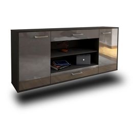 Stil.Zeit Sideboard Olathe | Korpus Anthrazit | Grau hängend mit Griffen (180x79x35cm)