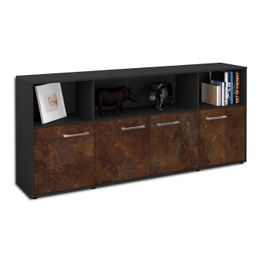 Stil.Zeit Sideboard Enrica | Korpus Anthrazit | Rost mit Griffen (180x79x35cm)