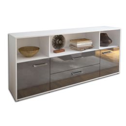 Stil.Zeit Sideboard Enza | Korpus Weiß | Grau mit Griffen (180x79x35cm)