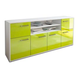 Stil.Zeit Sideboard Emilia | Korpus Weiß | Gruen mit Griffen (180x79x35cm)