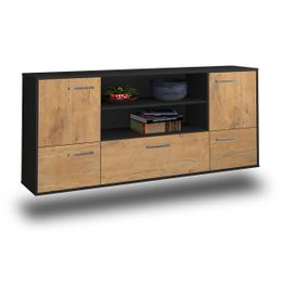 Stil.Zeit Sideboard Sterling Heights | Korpus Anthrazit | Eiche hängend mit Griffen (180x79x35cm)