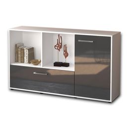 Stil.Zeit Sideboard Ela | Korpus Weiß | Grau mit Griffen (136x79x35cm)