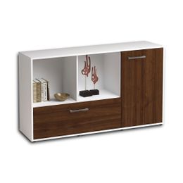 Stil.Zeit Sideboard Ela | Korpus Weiß | Walnuss mit Griffen (136x79x35cm)