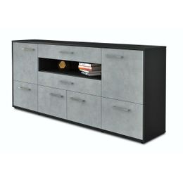 Stil.Zeit Sideboard Emely | Korpus Anthrazit | Beton mit Griffen (180x79x35cm)