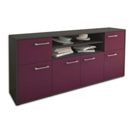 Stil.Zeit Sideboard Emilia | Korpus Anthrazit | Lila mit Griffen (180x79x35cm)