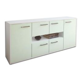 Stil.Zeit Sideboard Farina | Korpus Weiß | Mint mit Griffen (180x79x35cm)