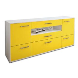 Stil.Zeit Sideboard Elvira | Korpus Weiß | Gelb mit Griffen (180x79x35cm)