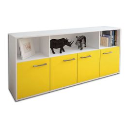 Stil.Zeit Sideboard Enrica | Korpus Weiß | Gelb mit Griffen (180x79x35cm)