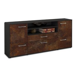 Stil.Zeit Sideboard Eluana | Korpus Anthrazit | Rost mit Griffen (180x79x35cm)