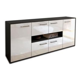 Stil.Zeit Sideboard Farina | Korpus Anthrazit | Weiß mit Griffen (180x79x35cm)