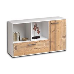 Stil.Zeit Sideboard Ela | Korpus Weiß | Pinie mit Griffen (136x79x35cm)