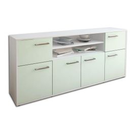 Stil.Zeit Sideboard Emilia | Korpus Weiß | Mint mit Griffen (180x79x35cm)