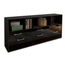 Stil.Zeit Sideboard Evelina | Korpus Anthrazit | Schwarz mit Griffen (180x79x35cm)