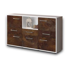 Stil.Zeit Sideboard Dominika | Korpus Weiß | Rost mit Griffen (136x79x35cm)