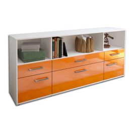 Stil.Zeit Sideboard Estella | Korpus Weiß | Orange mit Griffen (180x79x35cm)