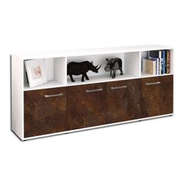 Stil.Zeit Sideboard Enrica | Korpus Weiß | Rost mit Griffen (180x79x35cm)