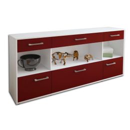 Stil.Zeit Sideboard Fabiana | Korpus Weiß | Bordeaux mit Griffen (180x79x35cm)