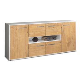 Stil.Zeit Sideboard Farina | Korpus Weiß | Eiche mit Griffen (180x79x35cm)