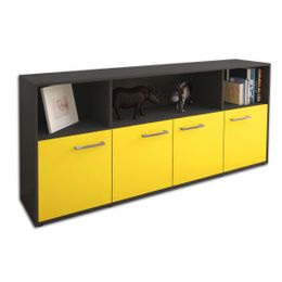 Stil.Zeit Sideboard Enrica | Korpus Anthrazit | Gelb mit Griffen (180x79x35cm)