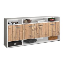 Stil.Zeit Sideboard Felia | Korpus Weiß | Pinie mit Griffen (180x79x35cm)