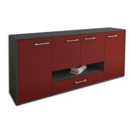 Stil.Zeit Sideboard Felicitas | Korpus Anthrazit | Bordeaux mit Griffen (180x79x35cm)