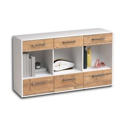 Stil.Zeit Sideboard Efisia | Korpus Weiß | Pinie mit Griffen (136x79x35cm)