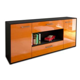 Stil.Zeit Sideboard Filomena | Korpus Anthrazit | Orange mit Griffen (180x79x35cm)