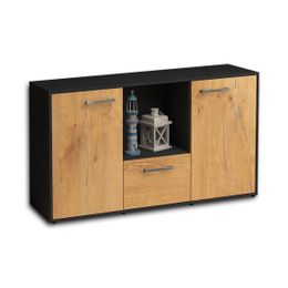 Stil.Zeit Sideboard Dhonna | Korpus Anthrazit | Eiche mit Griffen (136x79x35cm)