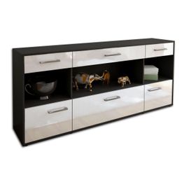 Stil.Zeit Sideboard Fabiana | Korpus Anthrazit | Weiß mit Griffen (180x79x35cm)