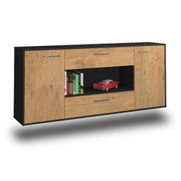 Stil.Zeit Sideboard Denton | Korpus Anthrazit | Eiche hängend mit Griffen (180x79x35cm)