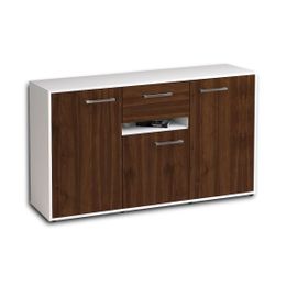 Stil.Zeit Sideboard Dorina | Korpus Weiß | Walnuss mit Griffen (136x79x35cm)