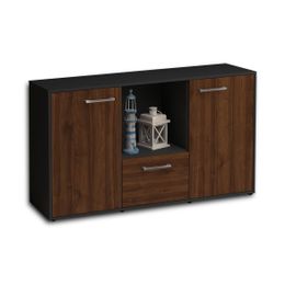 Stil.Zeit Sideboard Dhonna | Korpus Anthrazit | Walnuss mit Griffen (136x79x35cm)