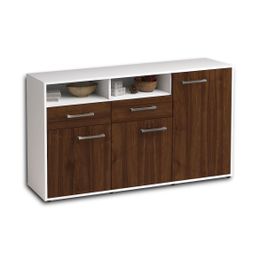 Stil.Zeit Sideboard Editta | Korpus Weiß | Walnuss mit Griffen (136x79x35cm)