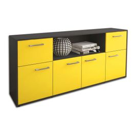 Stil.Zeit Sideboard Ermentrude | Korpus Anthrazit | Gelb mit Griffen (180x79x35cm)