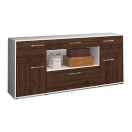 Stil.Zeit Sideboard Fabiola | Korpus Weiß | Walnuss mit Griffen (180x79x35cm)