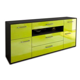 Stil.Zeit Sideboard Emma | Korpus Anthrazit | Gruen mit Griffen (180x79x35cm)