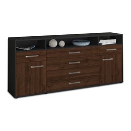 Stil.Zeit Sideboard Evelina | Korpus Anthrazit | Walnuss mit Griffen (180x79x35cm)