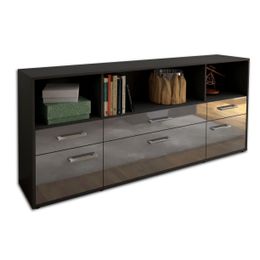 Stil.Zeit Sideboard Evelina | Korpus Anthrazit | Grau mit Griffen (180x79x35cm)