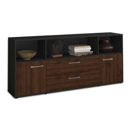 Stil.Zeit Sideboard Enza | Korpus Anthrazit | Walnuss mit Griffen (180x79x35cm)