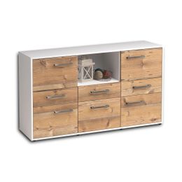 Stil.Zeit Sideboard Dominika | Korpus Weiß | Pinie mit Griffen (136x79x35cm)