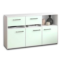 Stil.Zeit Sideboard Dorotea | Korpus Weiß | Mint mit Griffen (136x79x35cm)