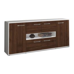 Stil.Zeit Sideboard Farina | Korpus Weiß | Walnuss mit Griffen (180x79x35cm)