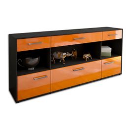 Stil.Zeit Sideboard Fabiana | Korpus Anthrazit | Orange mit Griffen (180x79x35cm)