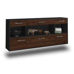 Stil.Zeit Sideboard Clarksville | Korpus Anthrazit | Walnuss hängend mit Griffen (180x79x35cm)