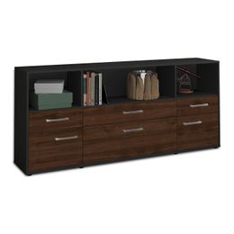 Stil.Zeit Sideboard Estella | Korpus Anthrazit | Walnuss mit Griffen (180x79x35cm)