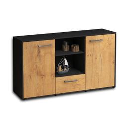 Stil.Zeit Sideboard Desideria | Korpus Anthrazit | Eiche mit Griffen (136x79x35cm)